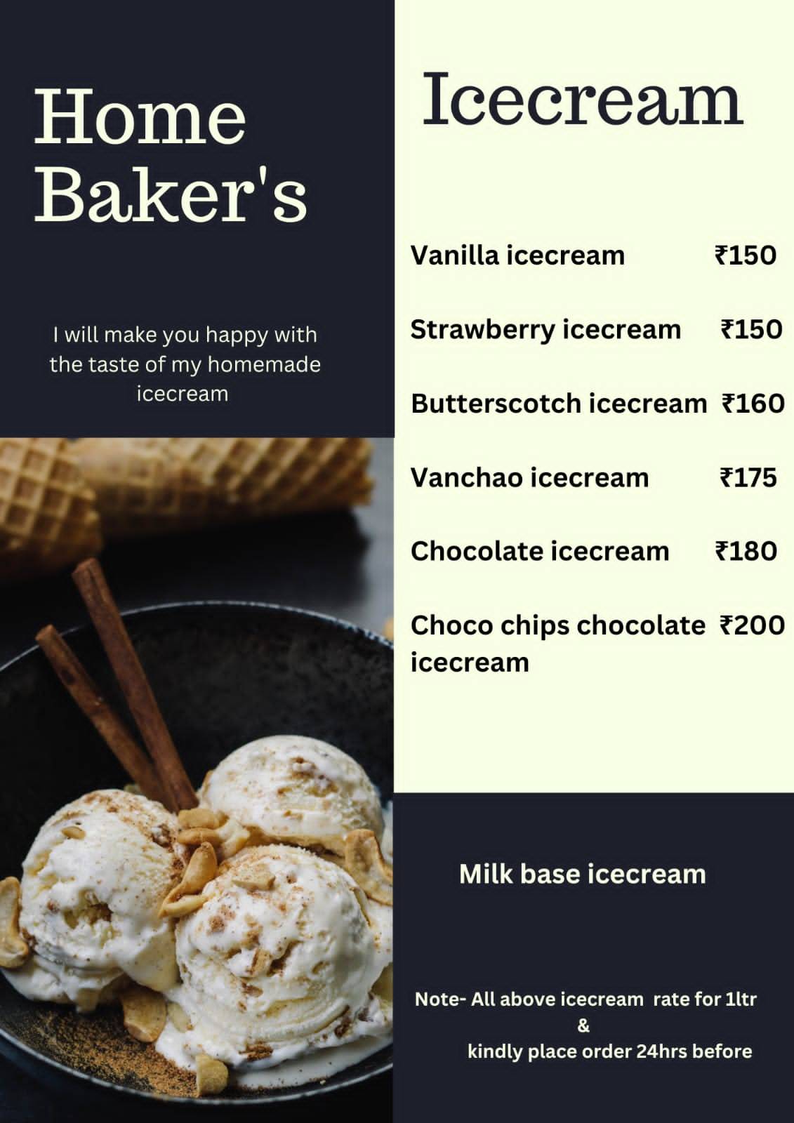 Menu at Home Baker's, Bhubaneswar