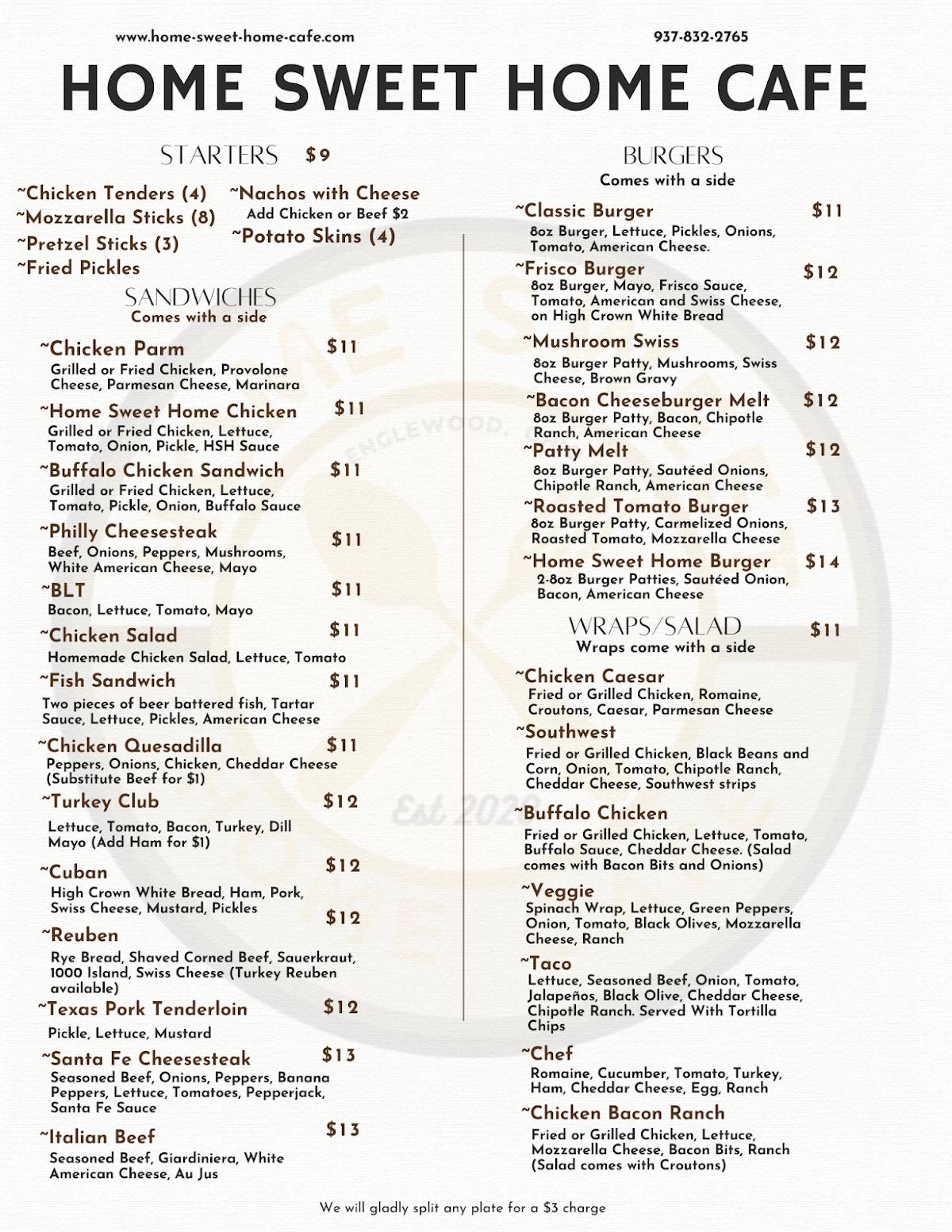 Menu at Home Sweet Home Cafe, Englewood