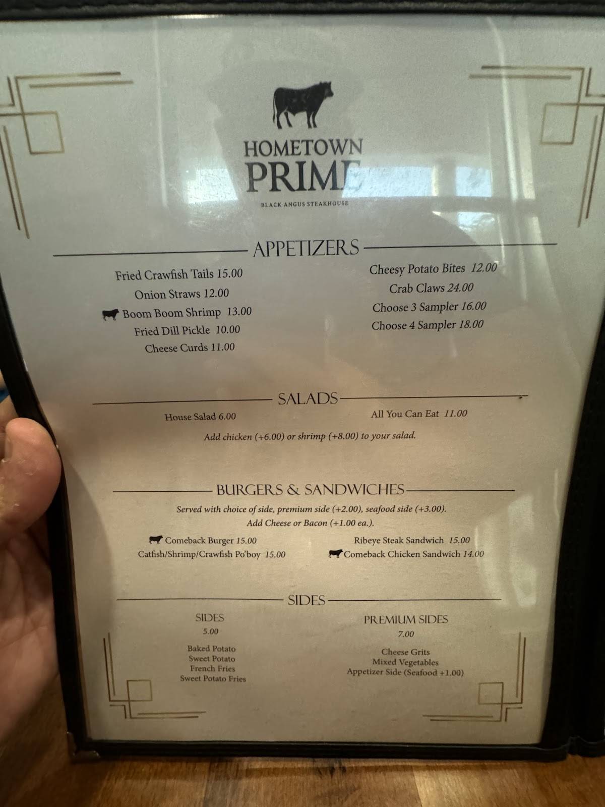 Menu at Hometown Prime steakhouse, Sebastopol