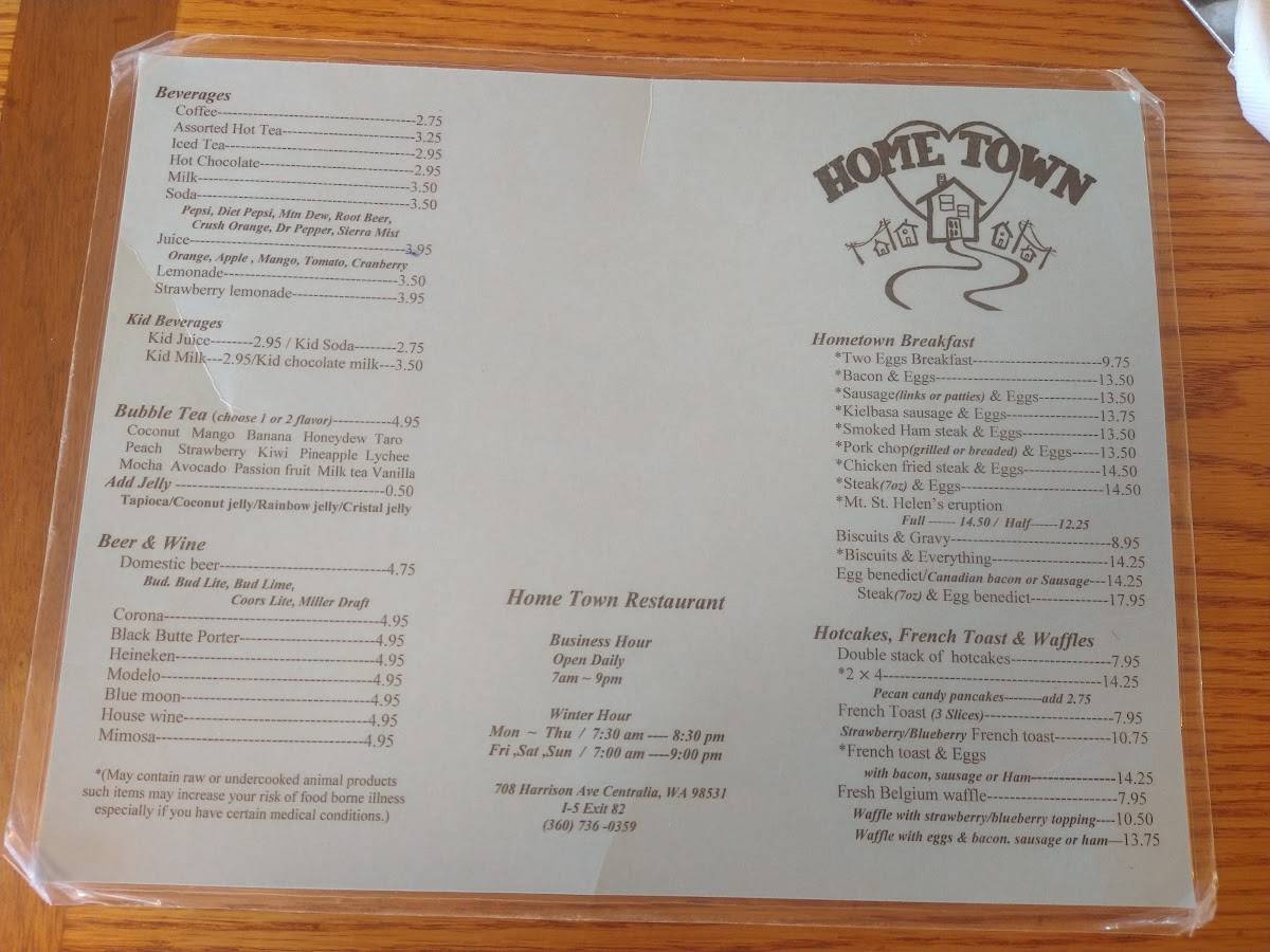 Menu at Hometown Restaurant, Centralia