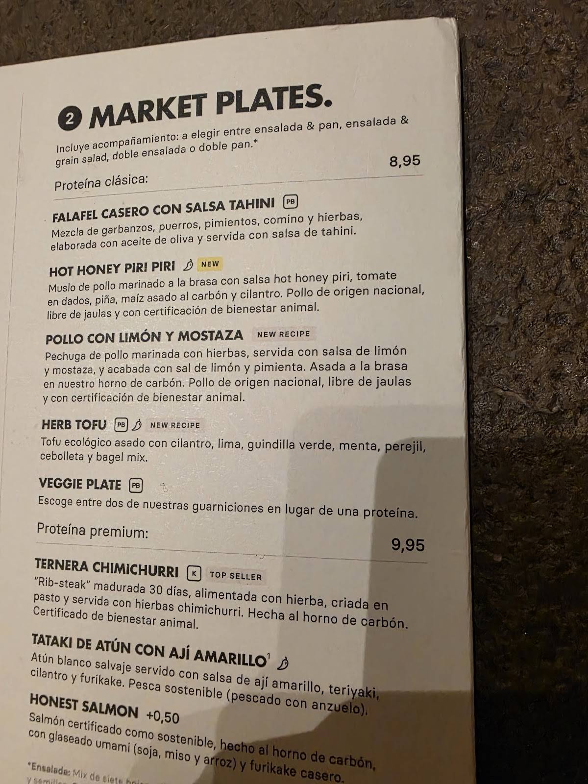 Carta del restaurante Honest Greens, Madrid, Calle De Fuencarral