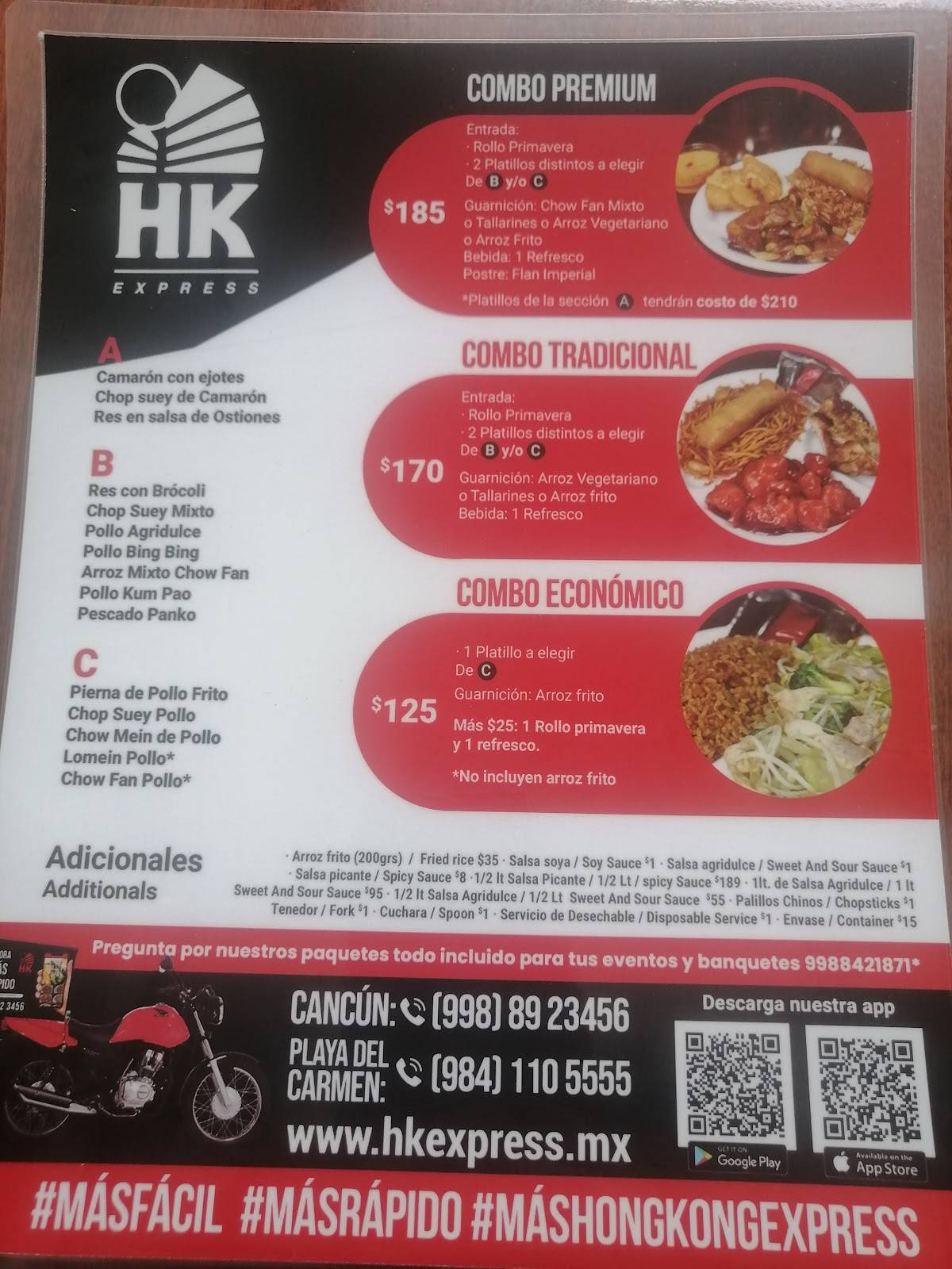 Menu at Hong Kong Express restaurant, Playa del Carmen, Carretera ...