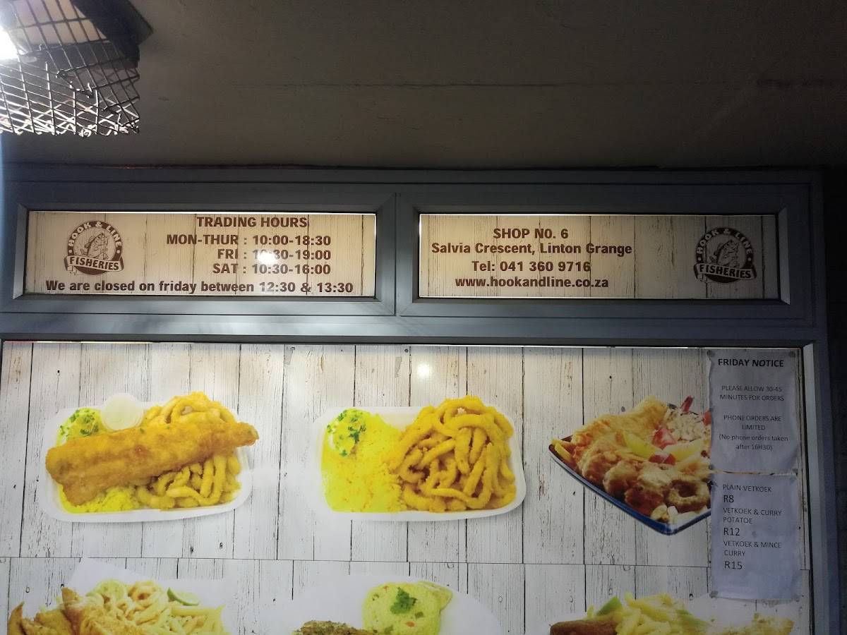Menu at Hook & Line Fisheries restaurant, South Africa