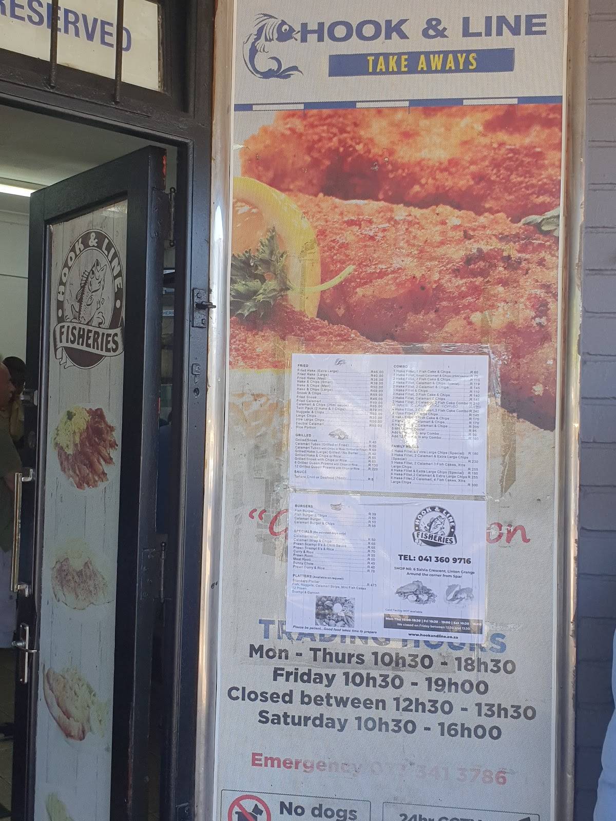 Menu at Hook & Line Fisheries restaurant, South Africa