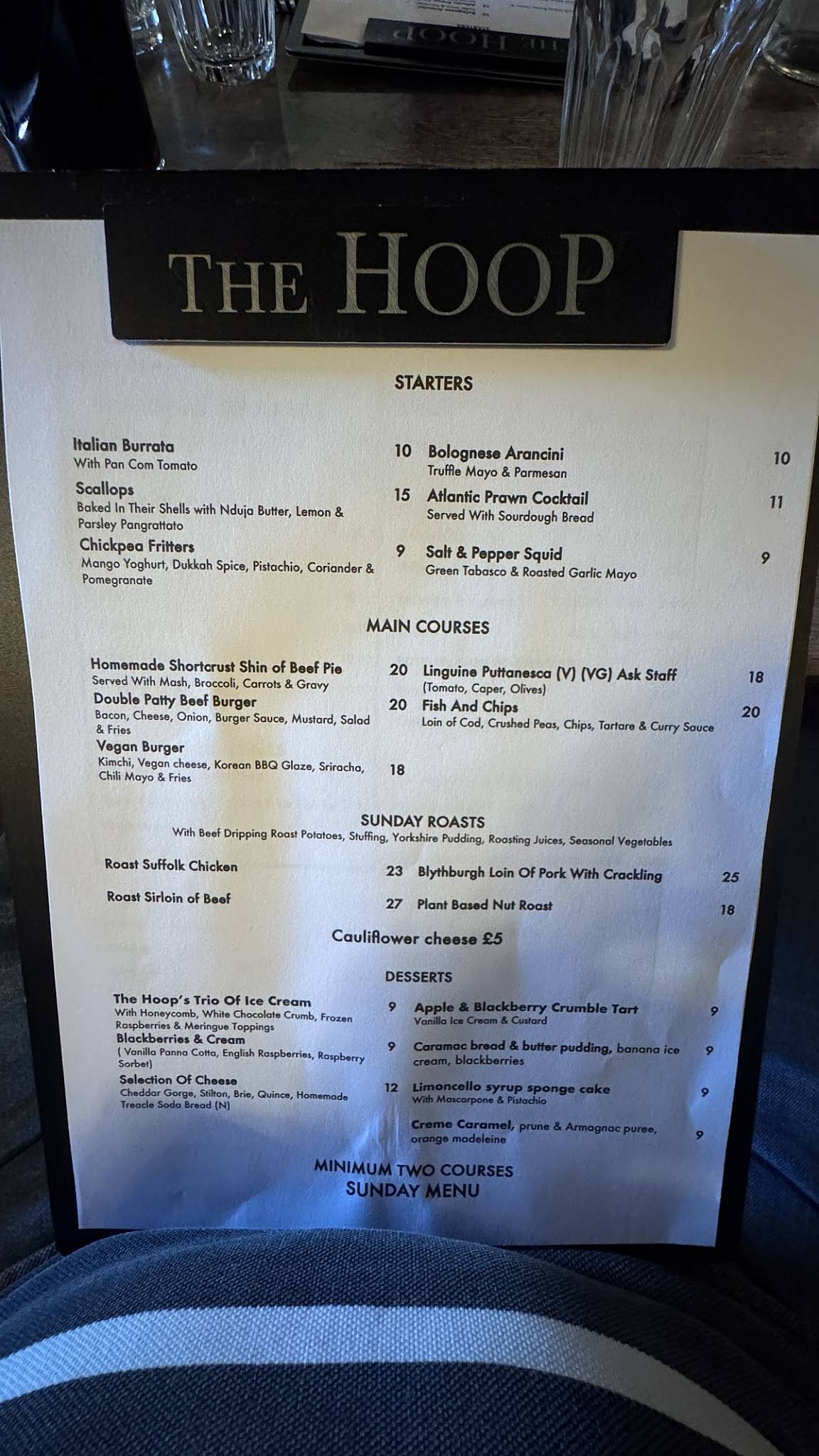 Menu at Hoop at Stock pub & bar, Ingatestone