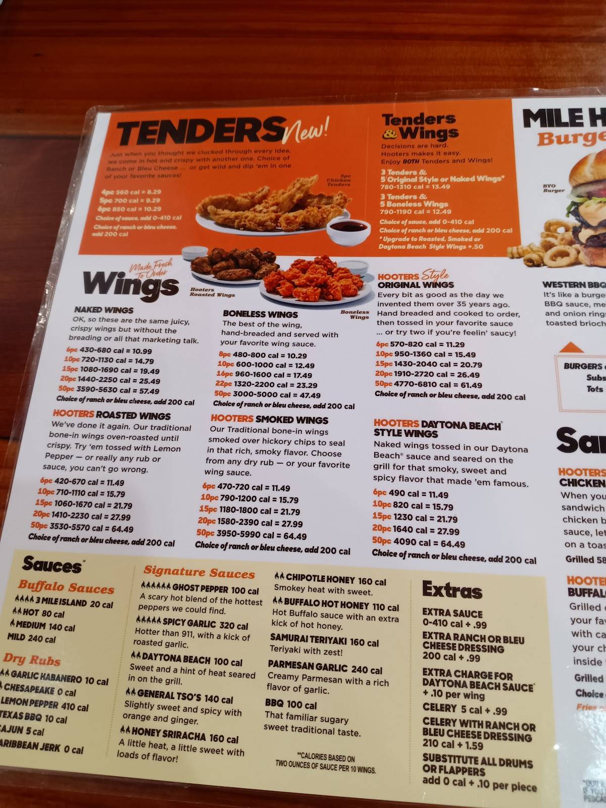 Carta del pub y bar Hooters, Saginaw, Bay Rd