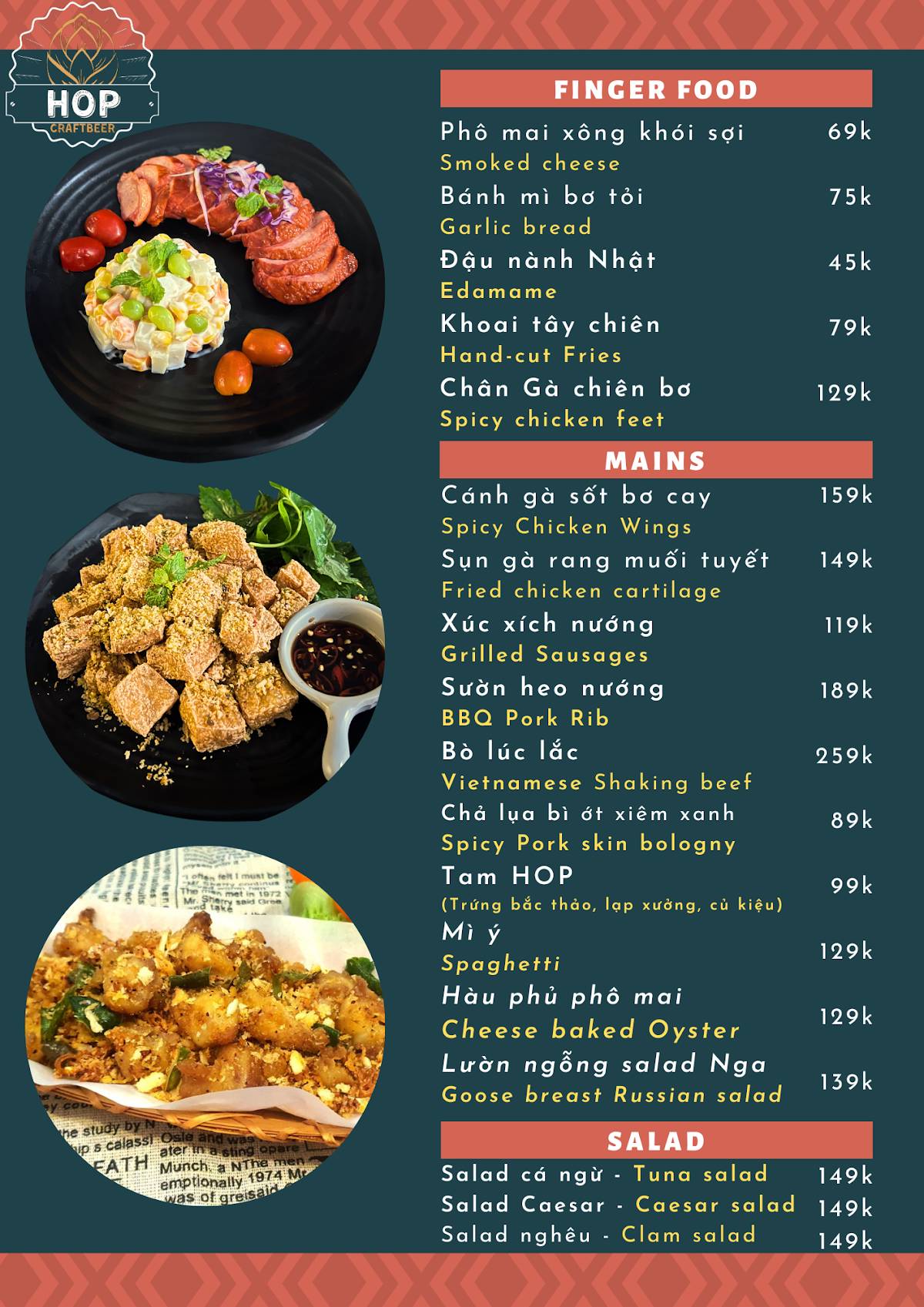 Menu at Hop Craftbeer pub & bar, Ho Chi Minh City