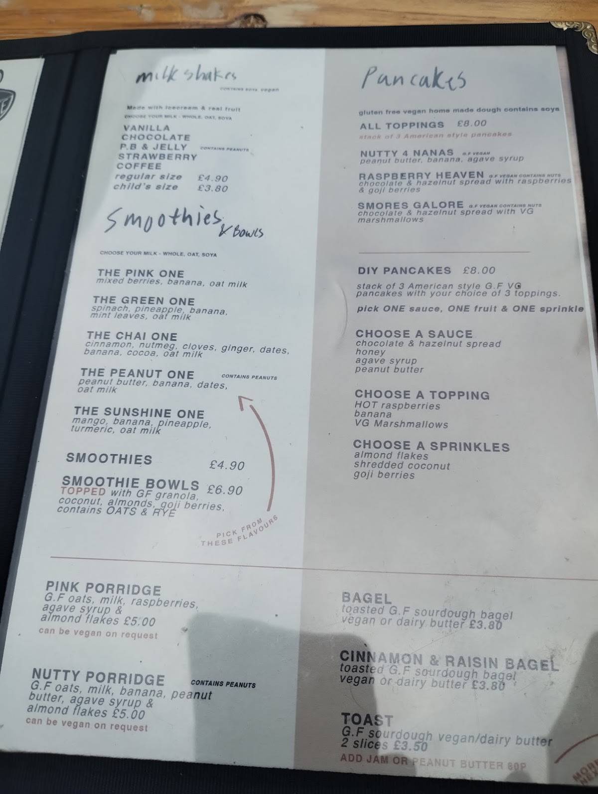 Menu at Hopefully Made cafe, Shrewsbury