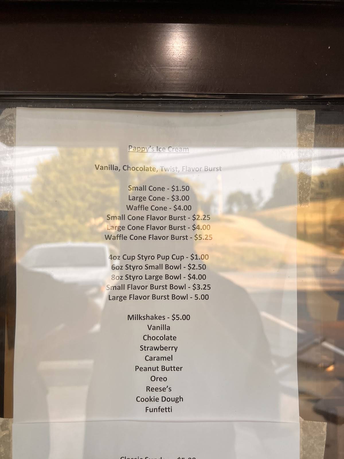 Menu at Pappy’s pizzeria, Uniontown