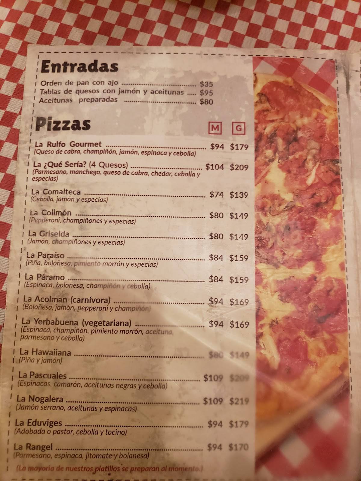 Carta del restaurante Horno Mágico, Comala