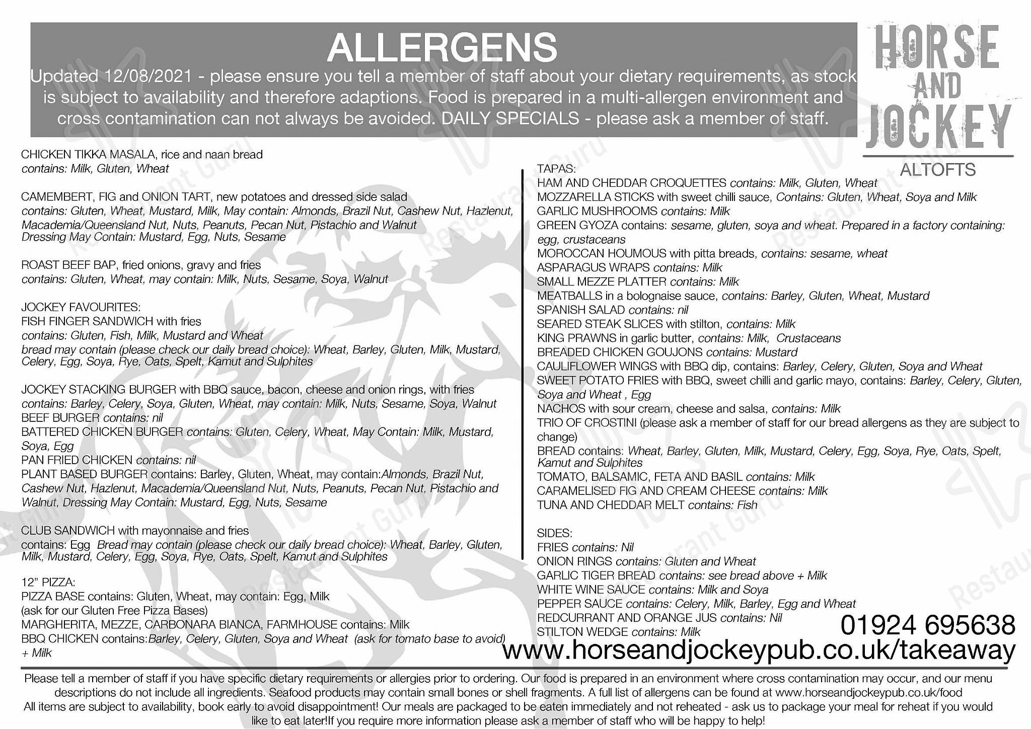 Menu at Horse and Jockey pub & bar, Normanton