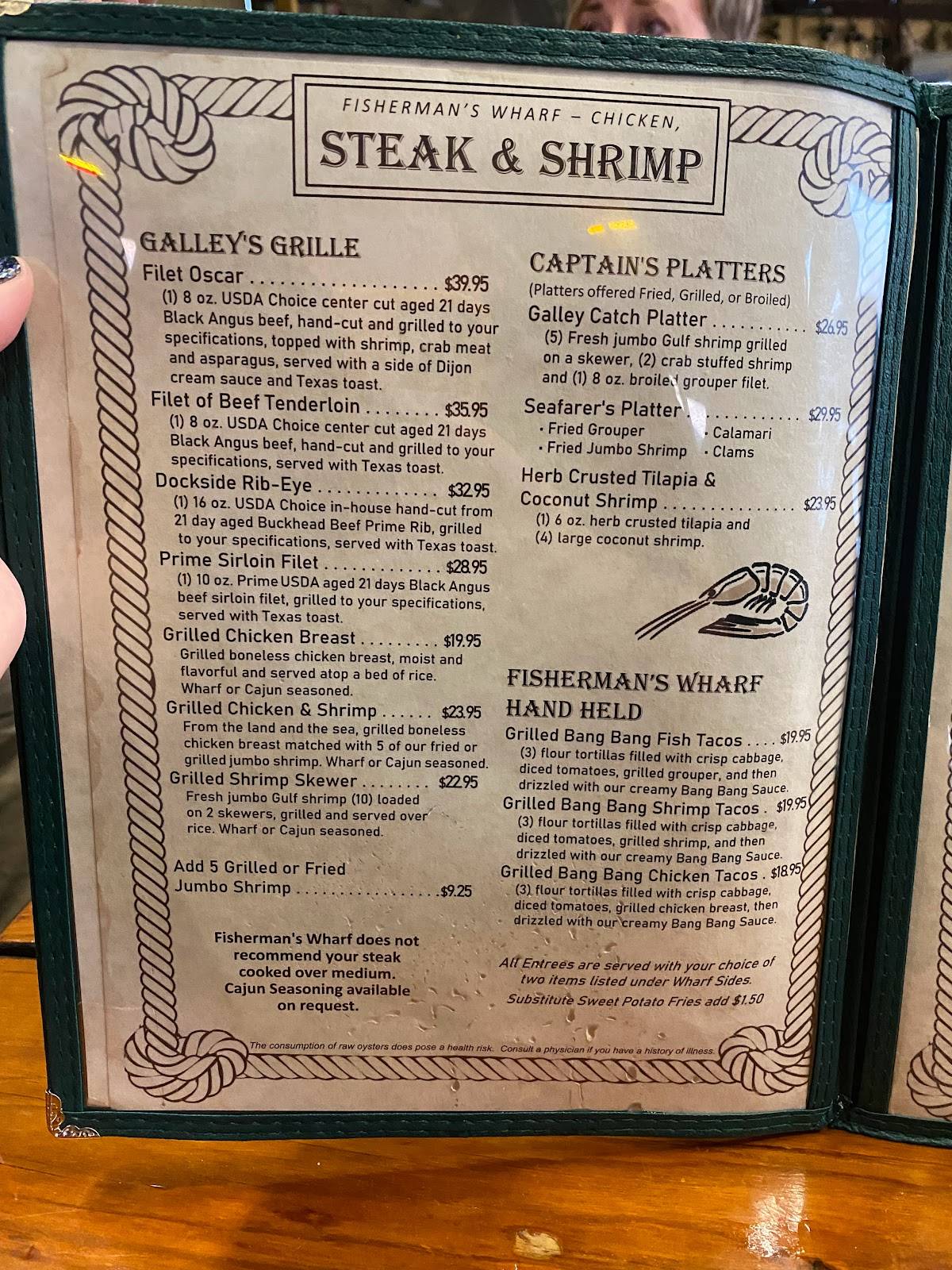 Menu at Fisherman's Wharf Steak & Seafood restaurant, Lake Hamilton