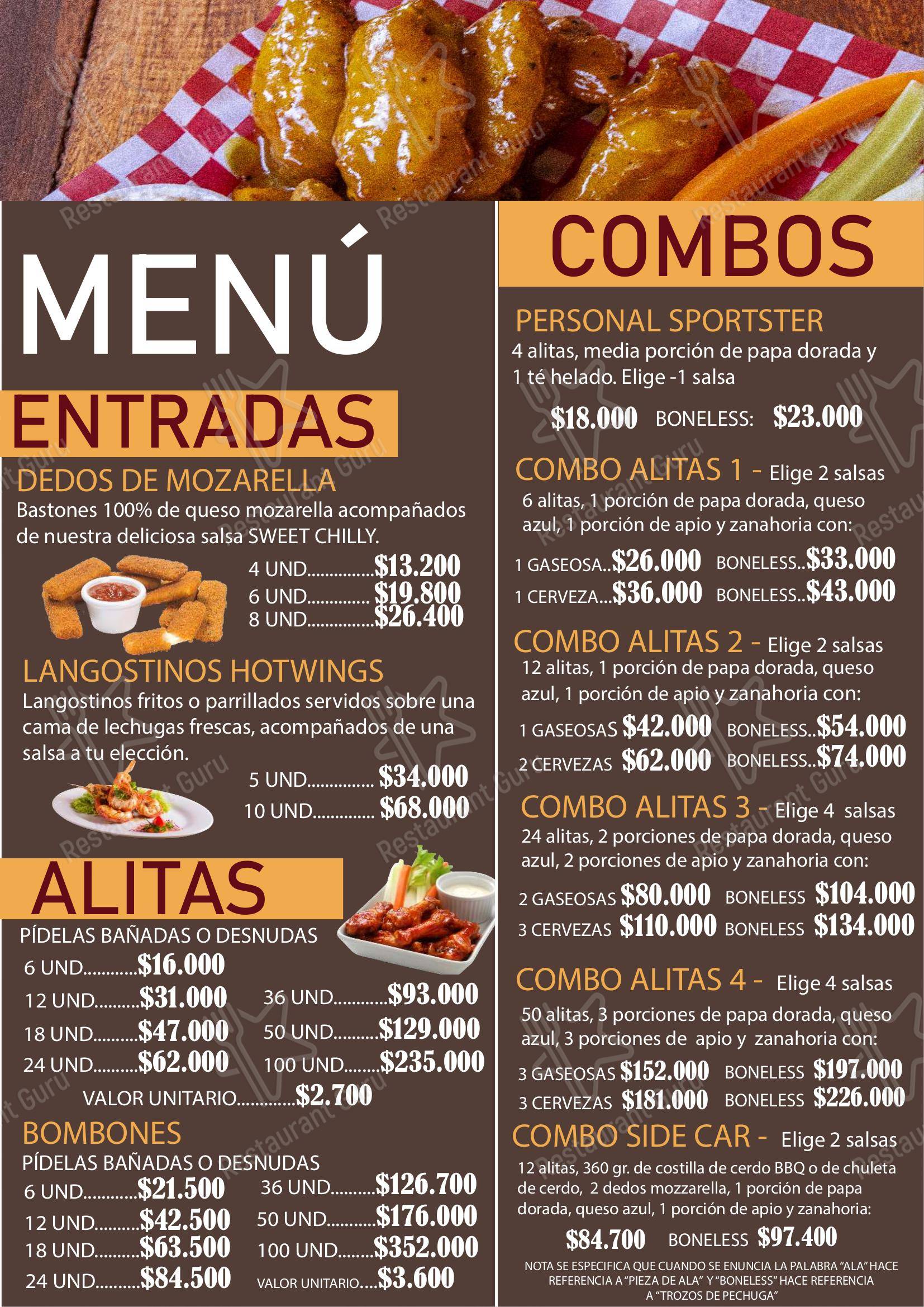 Menu at Hot Wings Gas Bar, Llano Grande