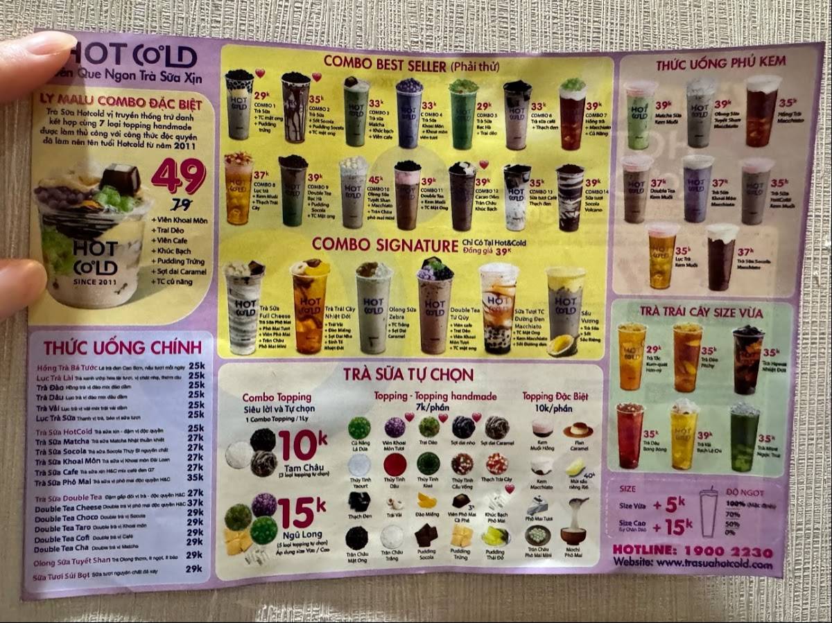 Menu at Hot&Cold - Trà Sữa Và Xiên Que - Nguyễn Duy Trinh cafe, Ho Chi ...