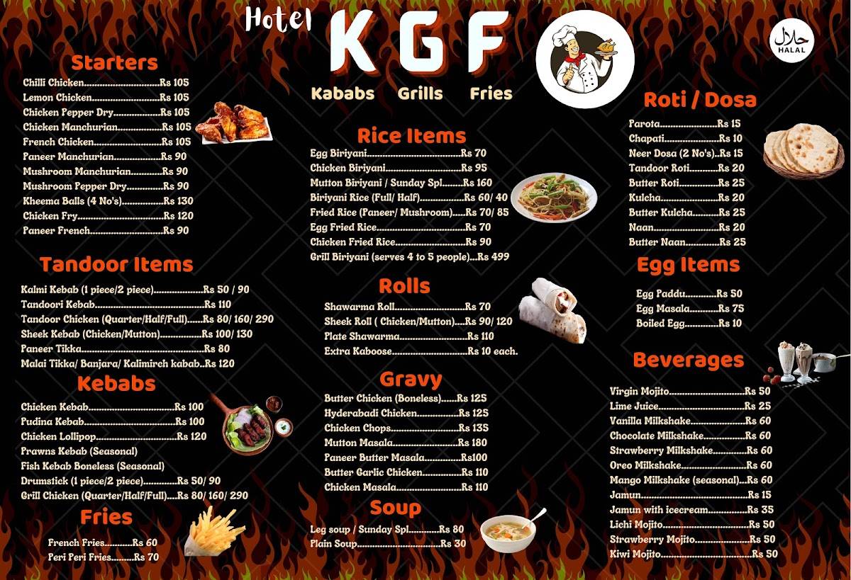 Menu at Hotel KGF, Bengaluru