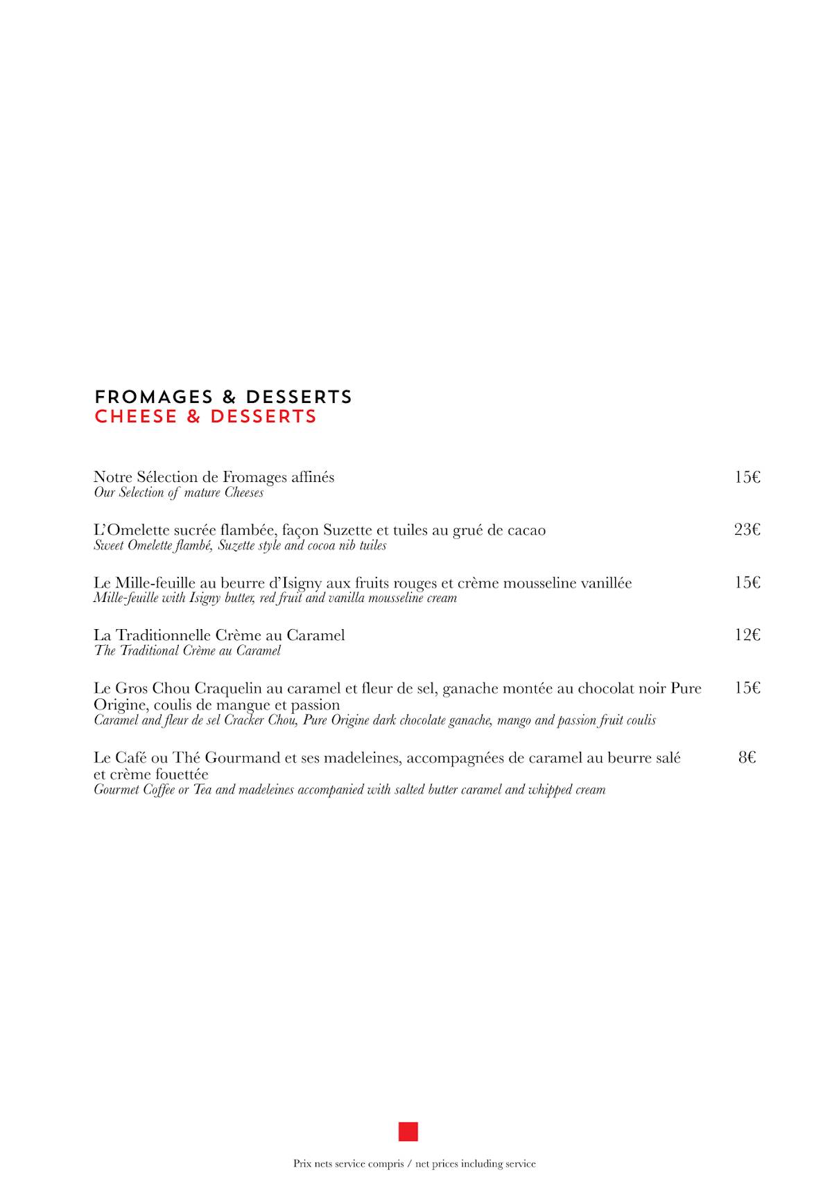 Carta del restaurante Hotel La Mère Poulard, Monte Saint-Michel, BP 18 ...
