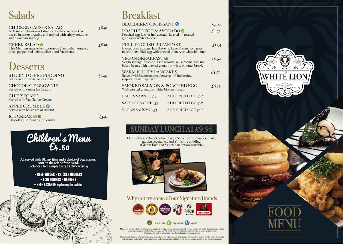 Menu at The White Lion pub & bar, Houghton le Spring