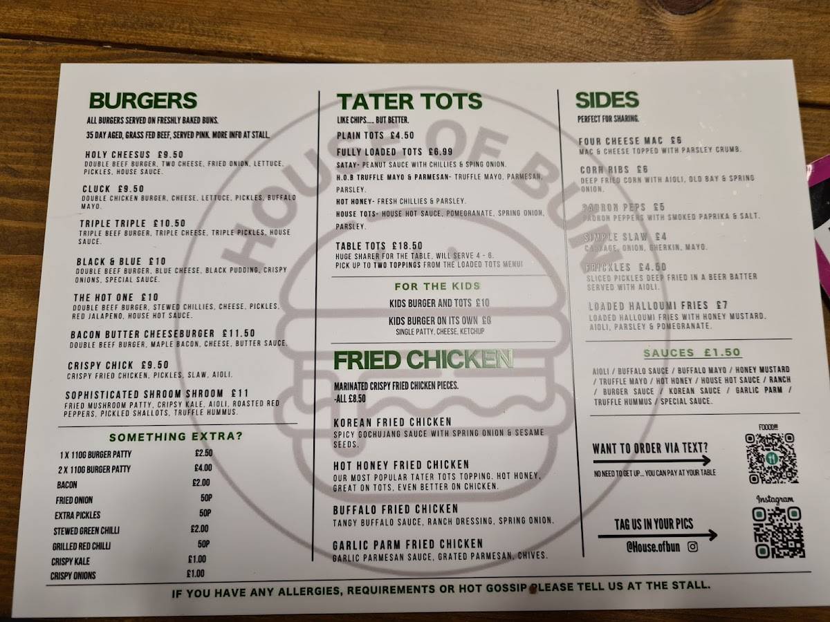 Menu at House Of Bun restaurant, Manchester