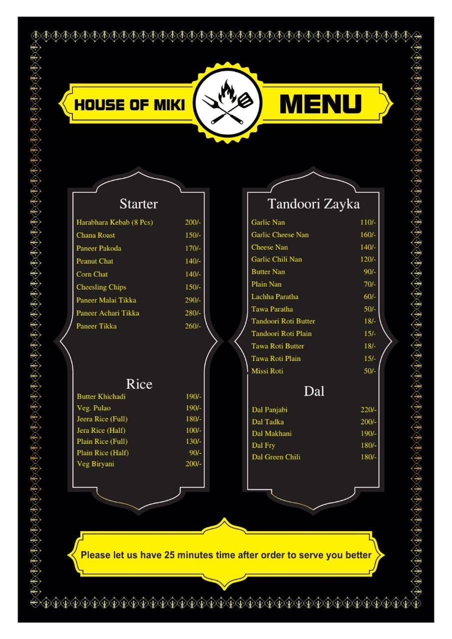 Menu at House of Miki, Indore