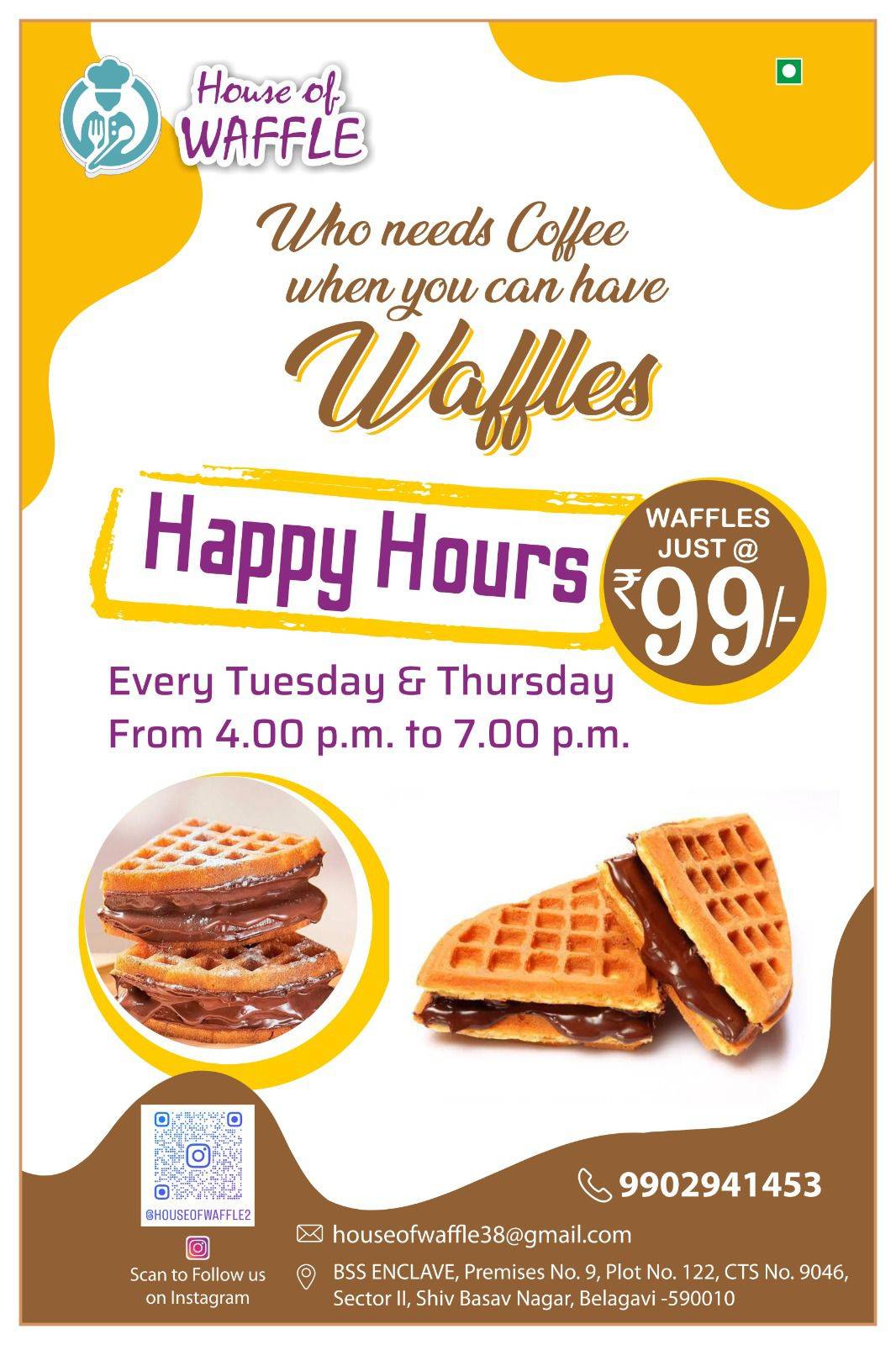 Menu at House of Waffle, Belgaum