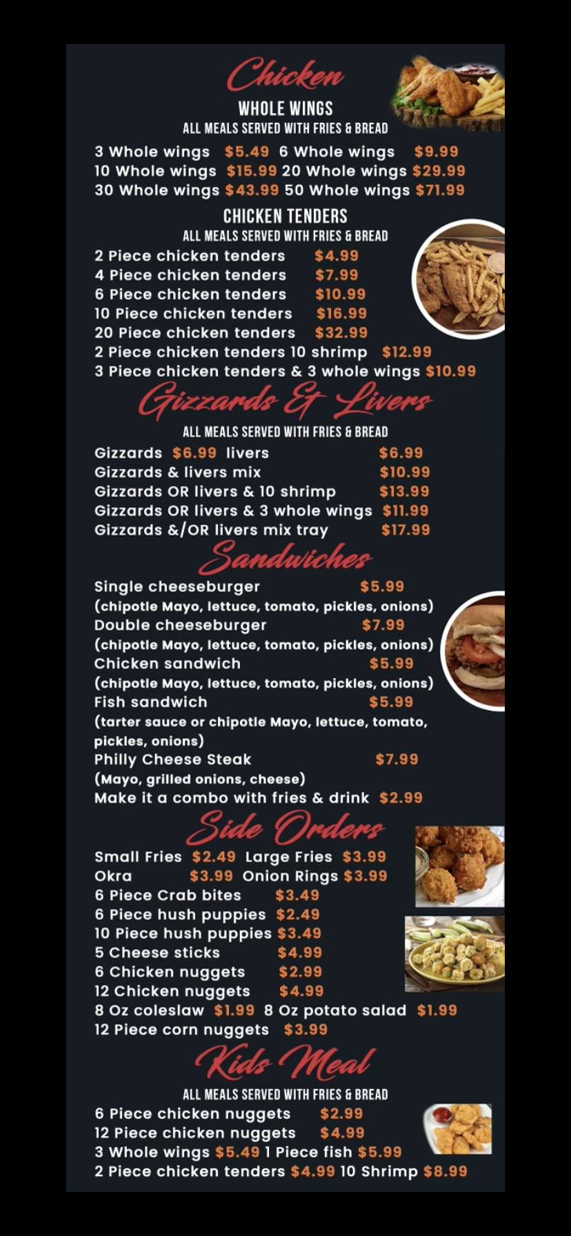 Menu at Captain Hook's restaurant, Houston