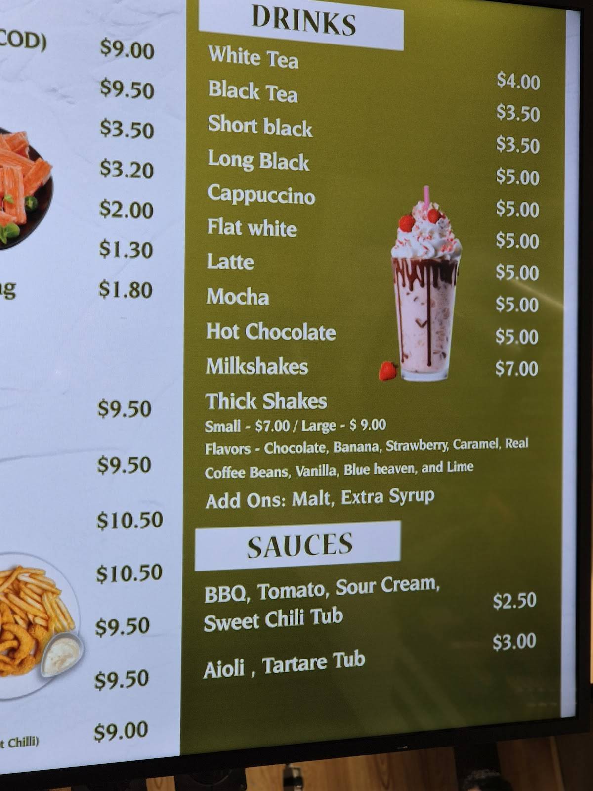 Menu at Howard Country Style Milk Bar, Howard