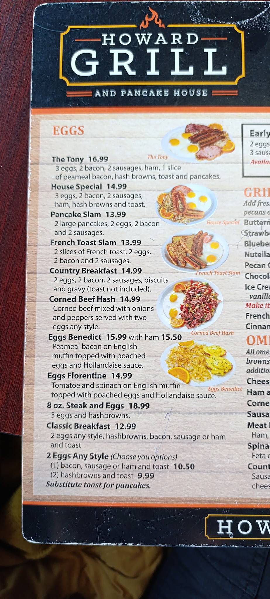 Menu at Howard Grill and Pancake House restaurant, Windsor