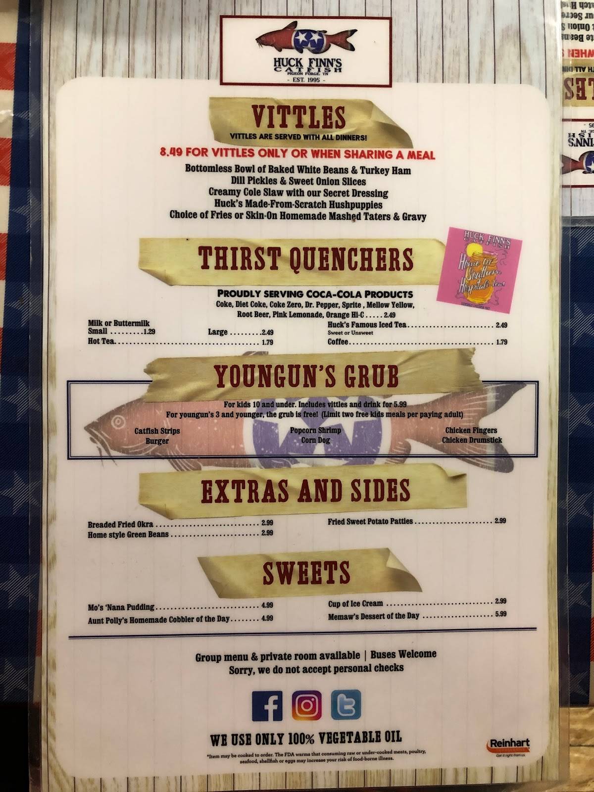 Menu at Huck Finn's Catfish restaurant, Pigeon Forge