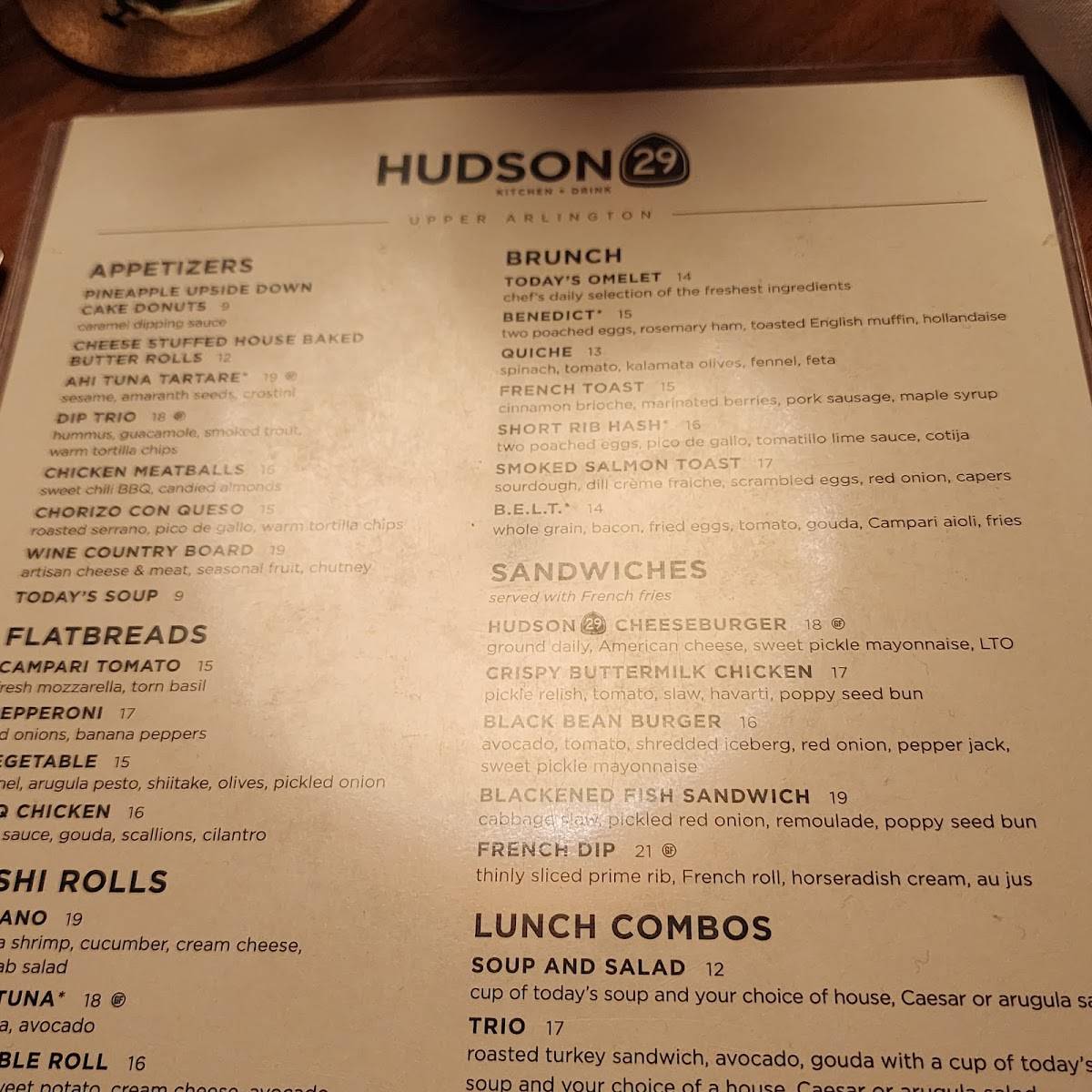 Menu at Hudson 29 Kitchen + Drink restaurant, Upper Arlington, W Lane Ave