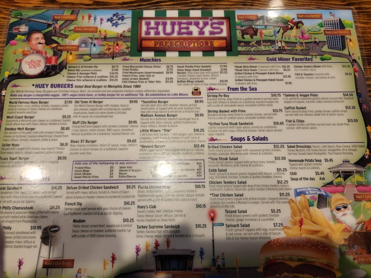 Menu at Huey's Olive Branch restaurant, Olive Branch