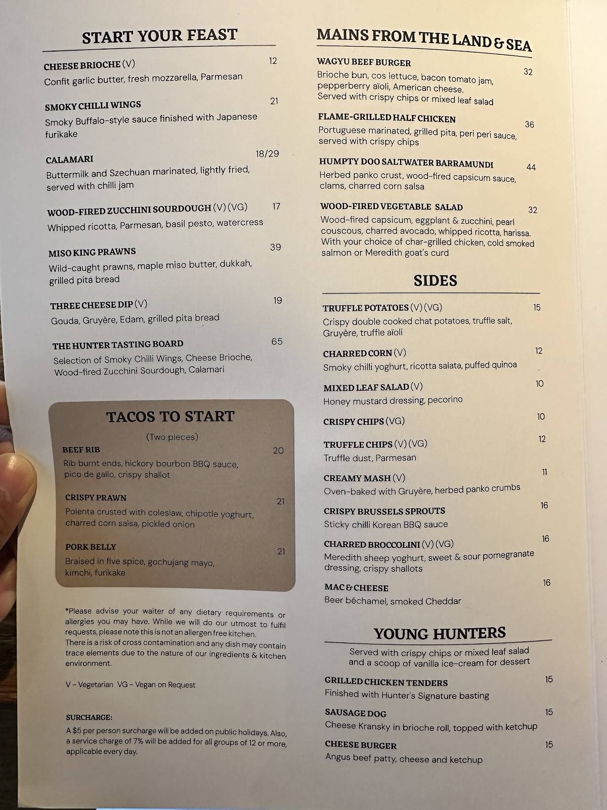 Menu at Hunter & Barrel Perth, Perth