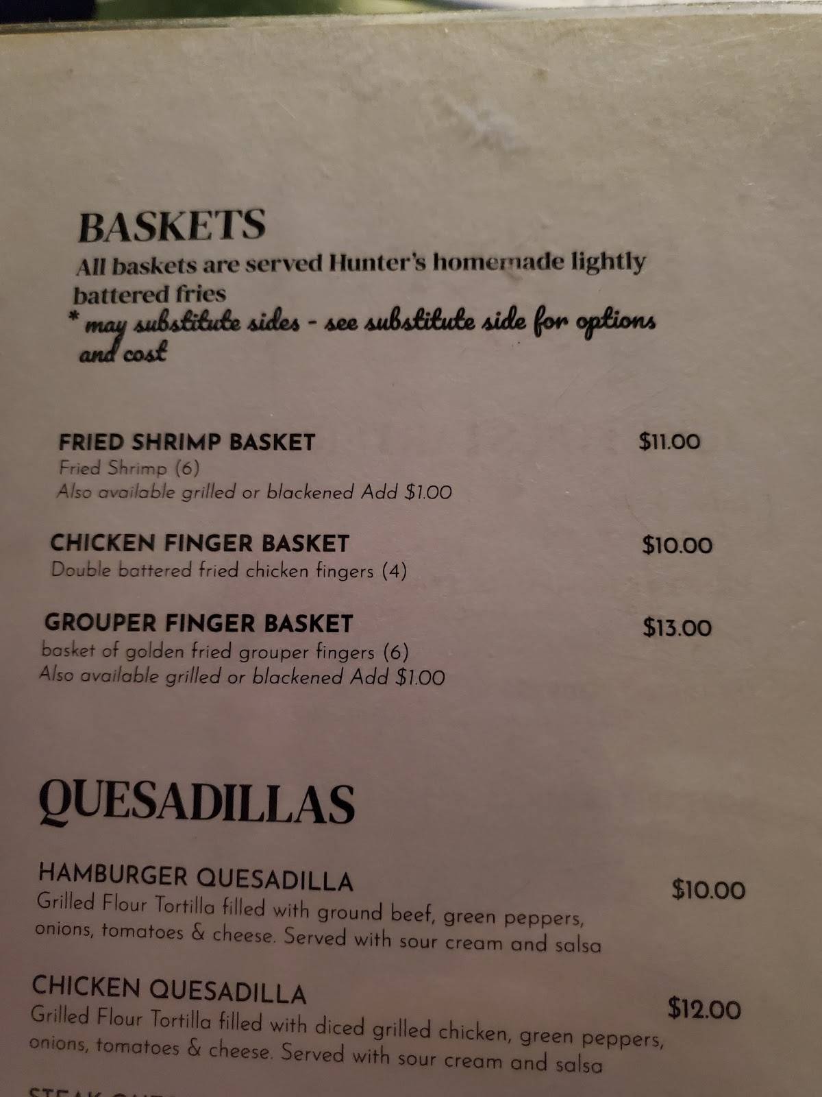 Menu at Hunter's Cafe, Shellman Bluff, River Rd