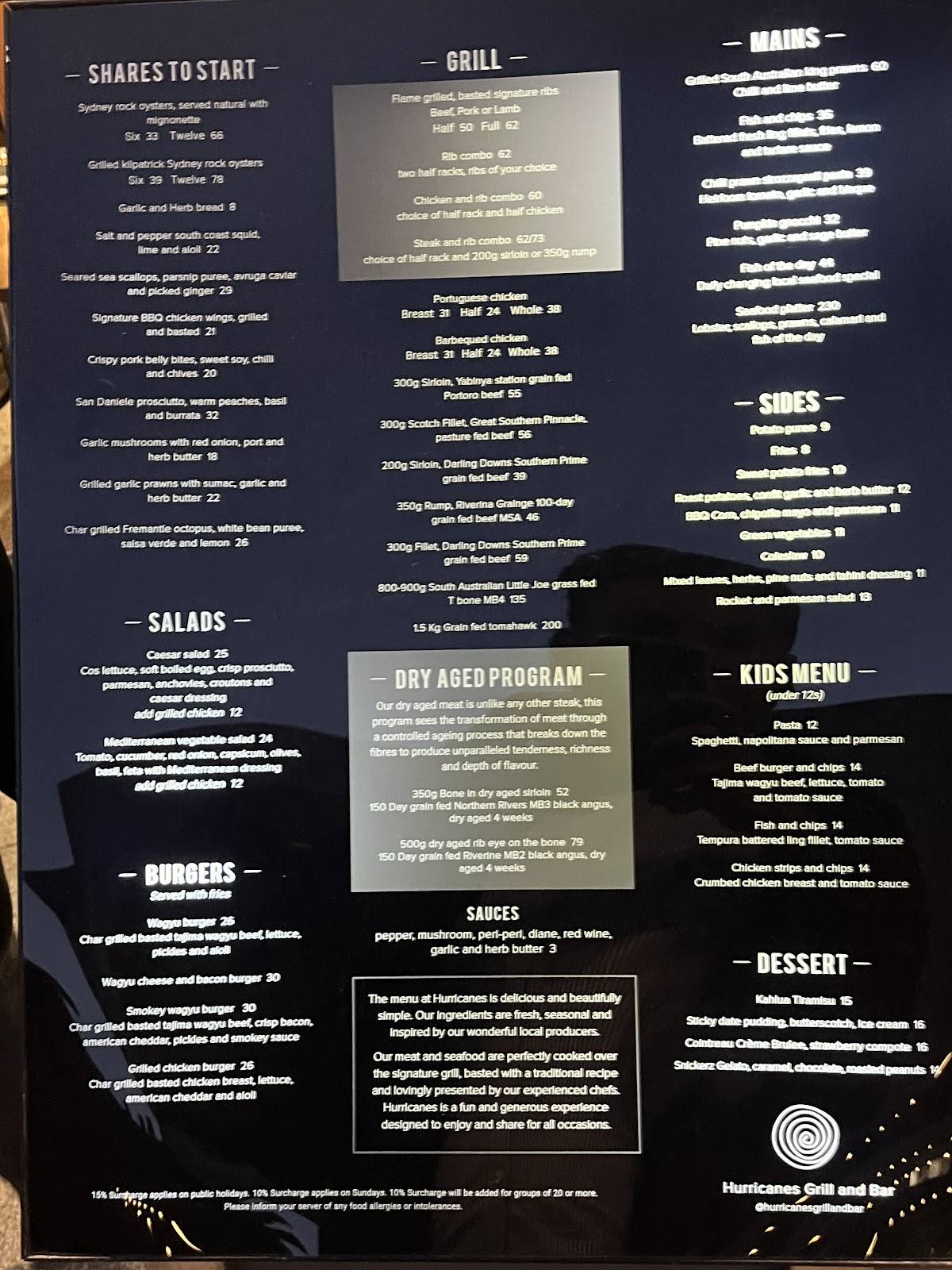Menu at Hurricane's Grill & Bar, Ryde
