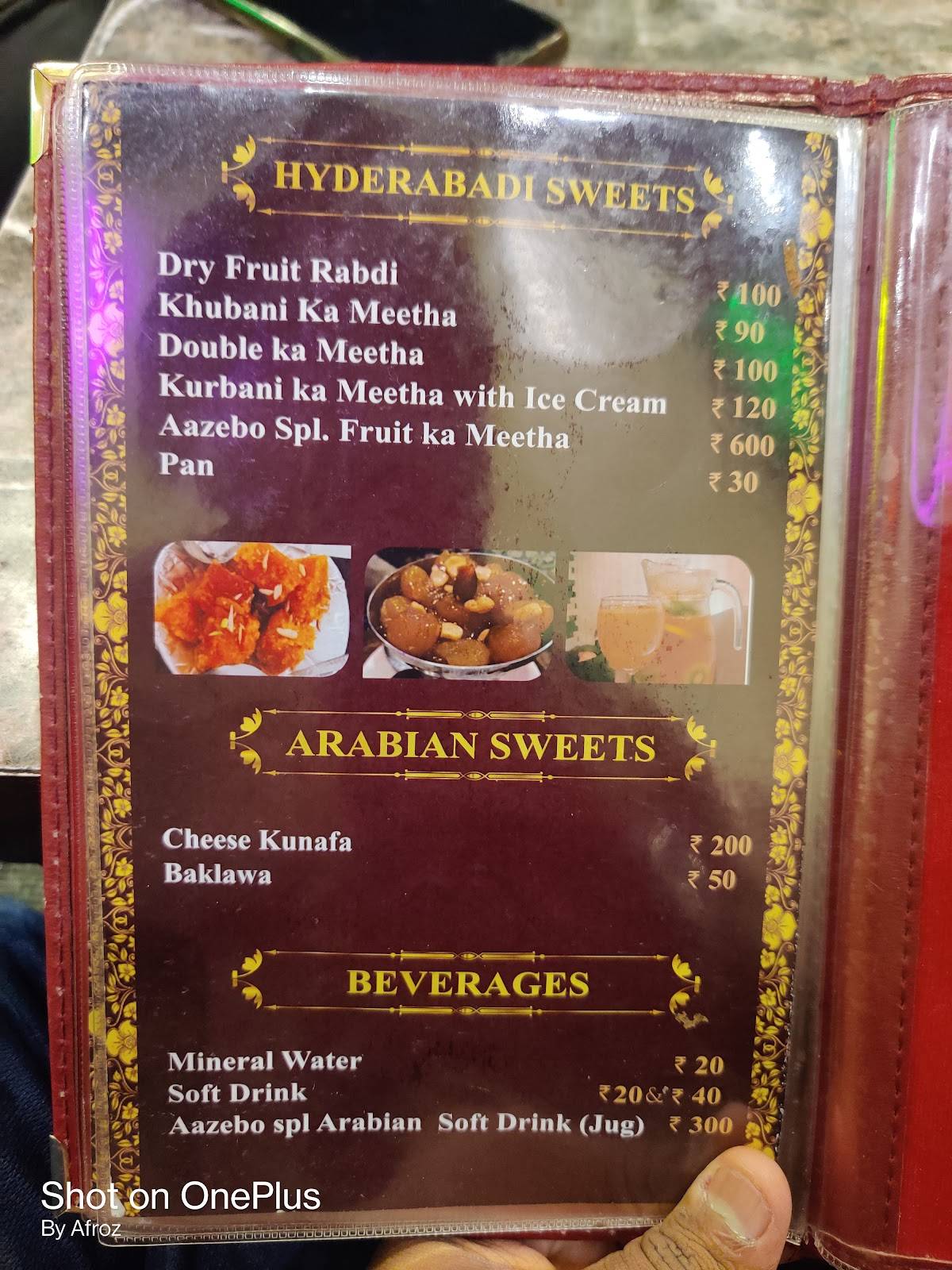 Menu at Aazebo - The Royal Arabian Restaurant Tolichowki, Hyderabad
