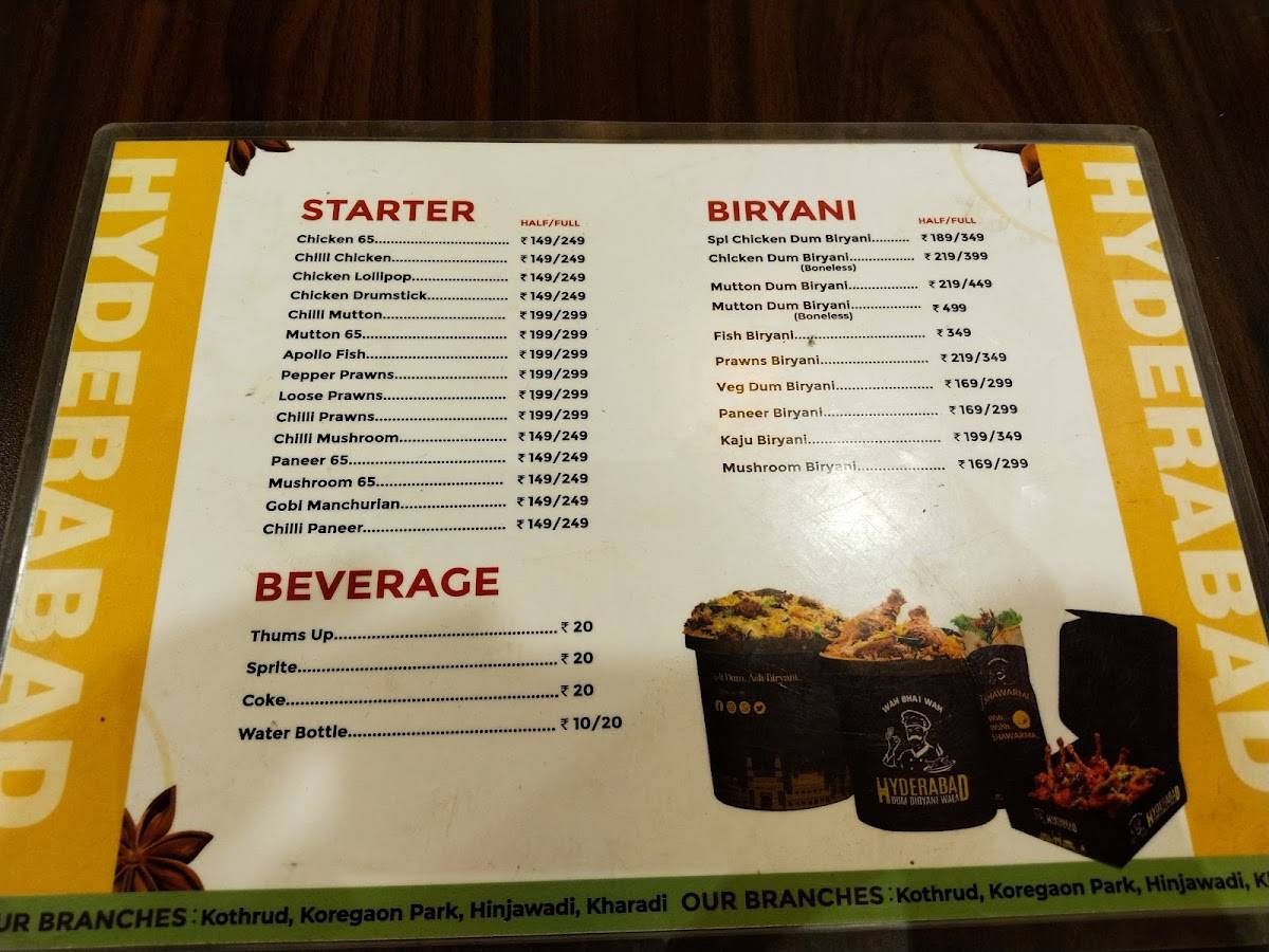 Menu at Hyderabad Dum Biryaniwala Kharadi, Pune