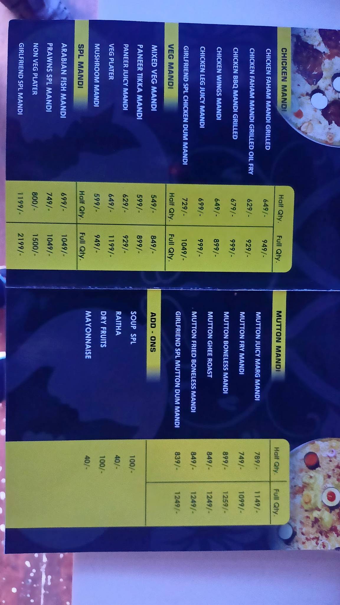 Menu at Girlfriend Mandi, Hyderabad, H no 1