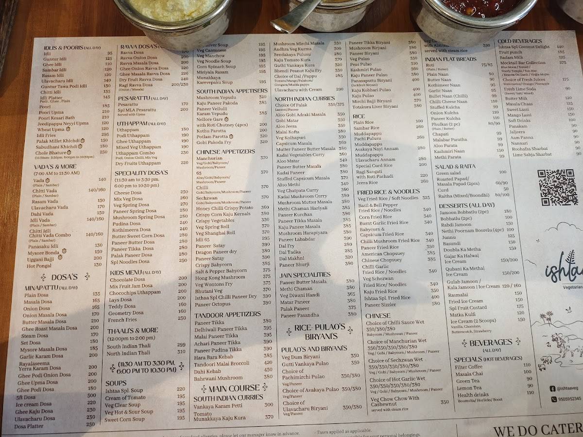 Menu at Ishtaa, Hyderabad