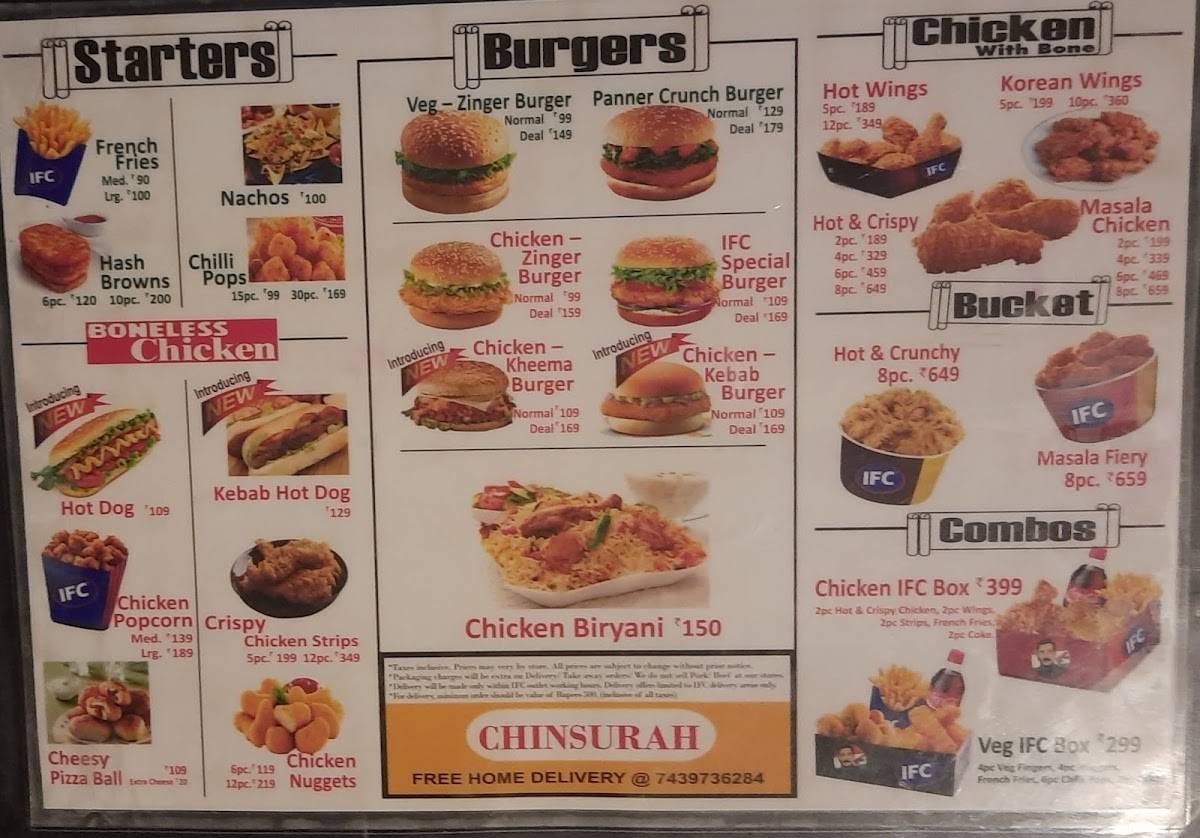 Menu at IFC Restaurant Chinsurah, Hooghly