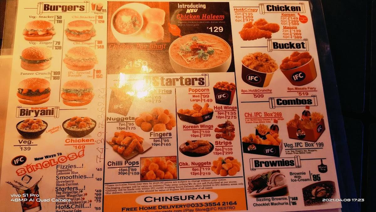 Menu at IFC Restaurant Chinsurah, Hooghly