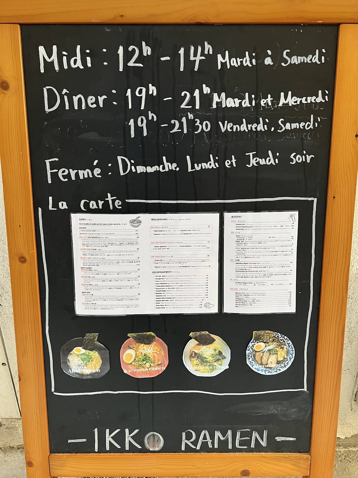 Menu au IKKO Ramen restaurant, Nice