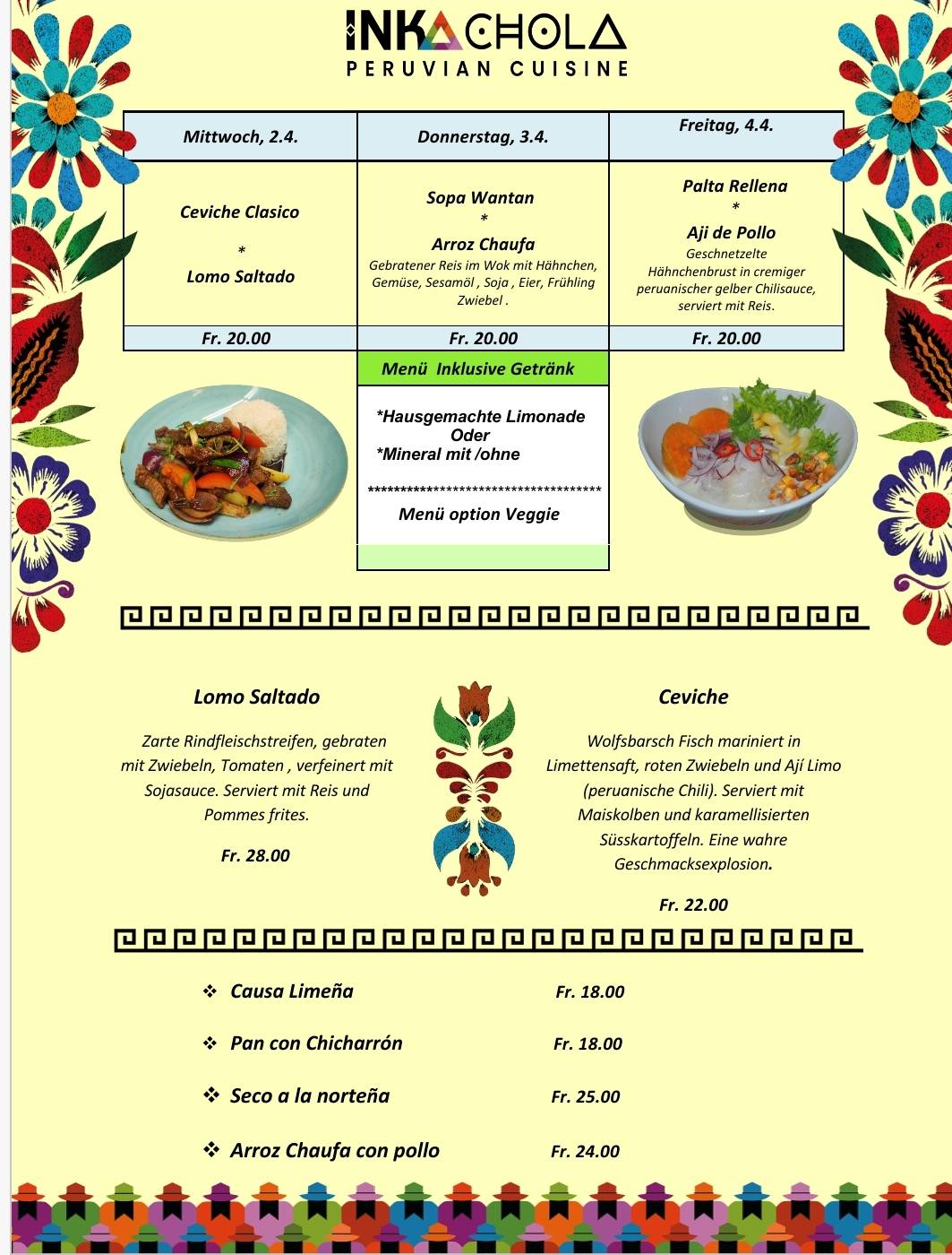 Menu at INKA CHOLA - RESTAURANT, Biel/Bienne
