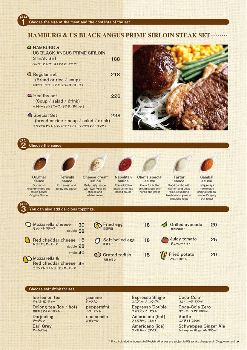 Menu at ISHIGAMAYA HAMBURG & STEAK Plaza Indonesia steakhouse, Jakarta