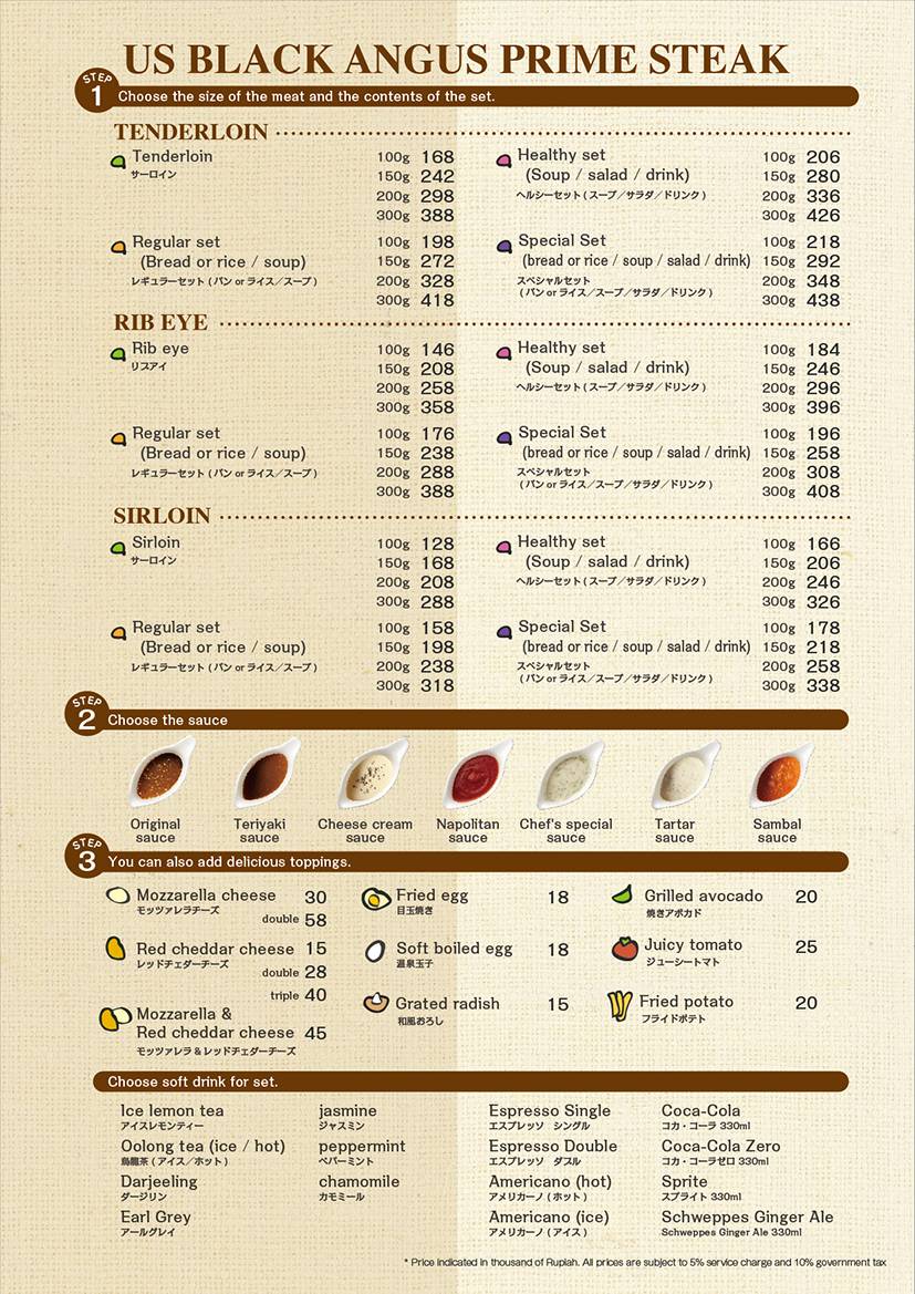 Menu at ISHIGAMAYA HAMBURG & STEAK Plaza Indonesia steakhouse, Jakarta