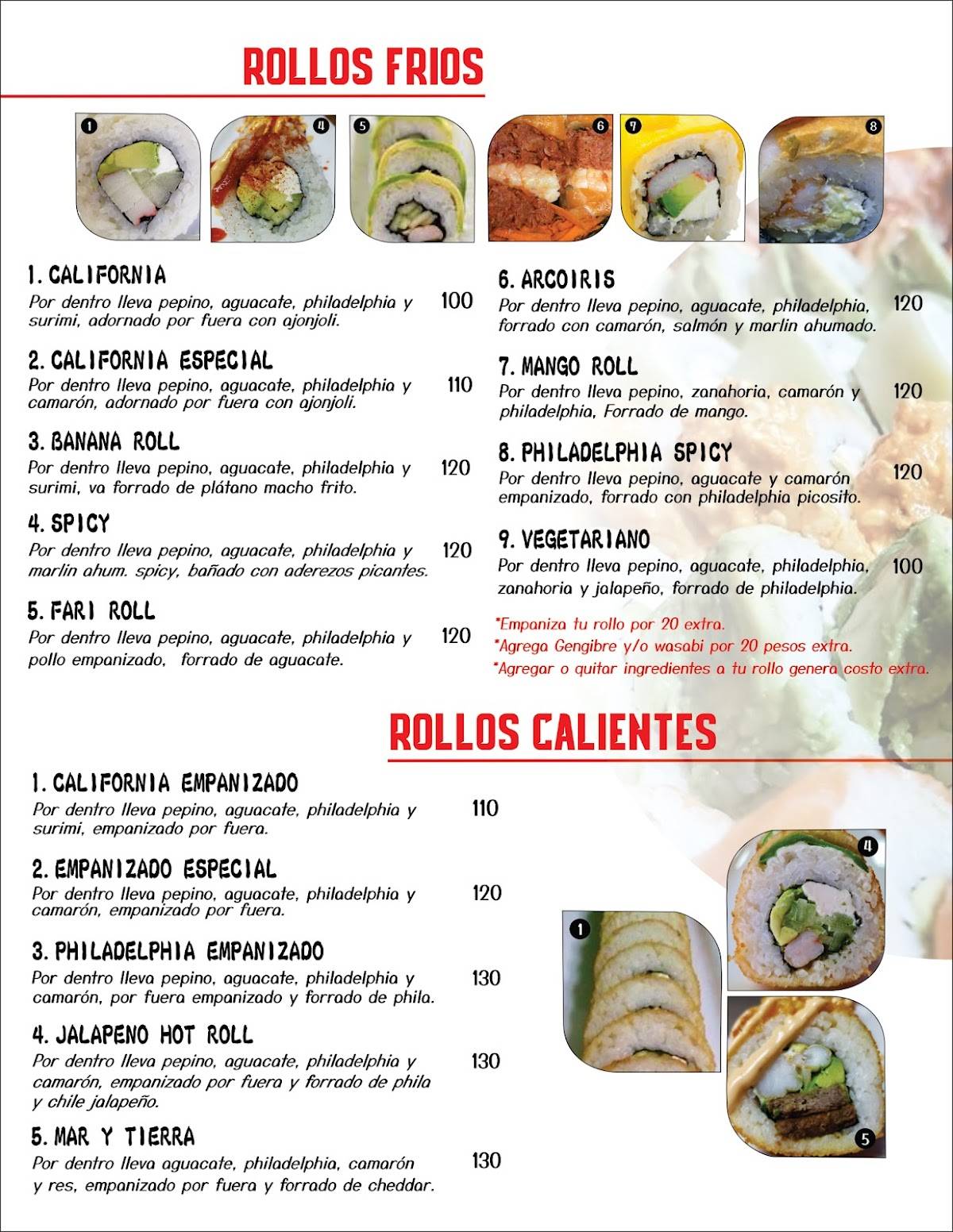 Carta del restaurante ISushi Tecate, Tecate