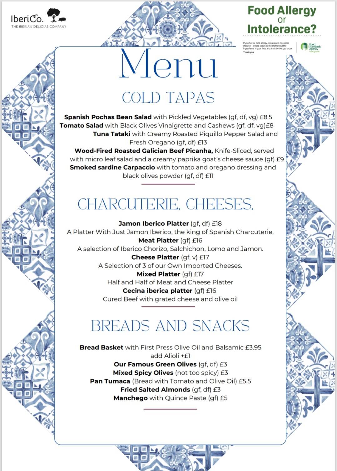 Menu at IberiCo Ltd restaurant, Sheffield