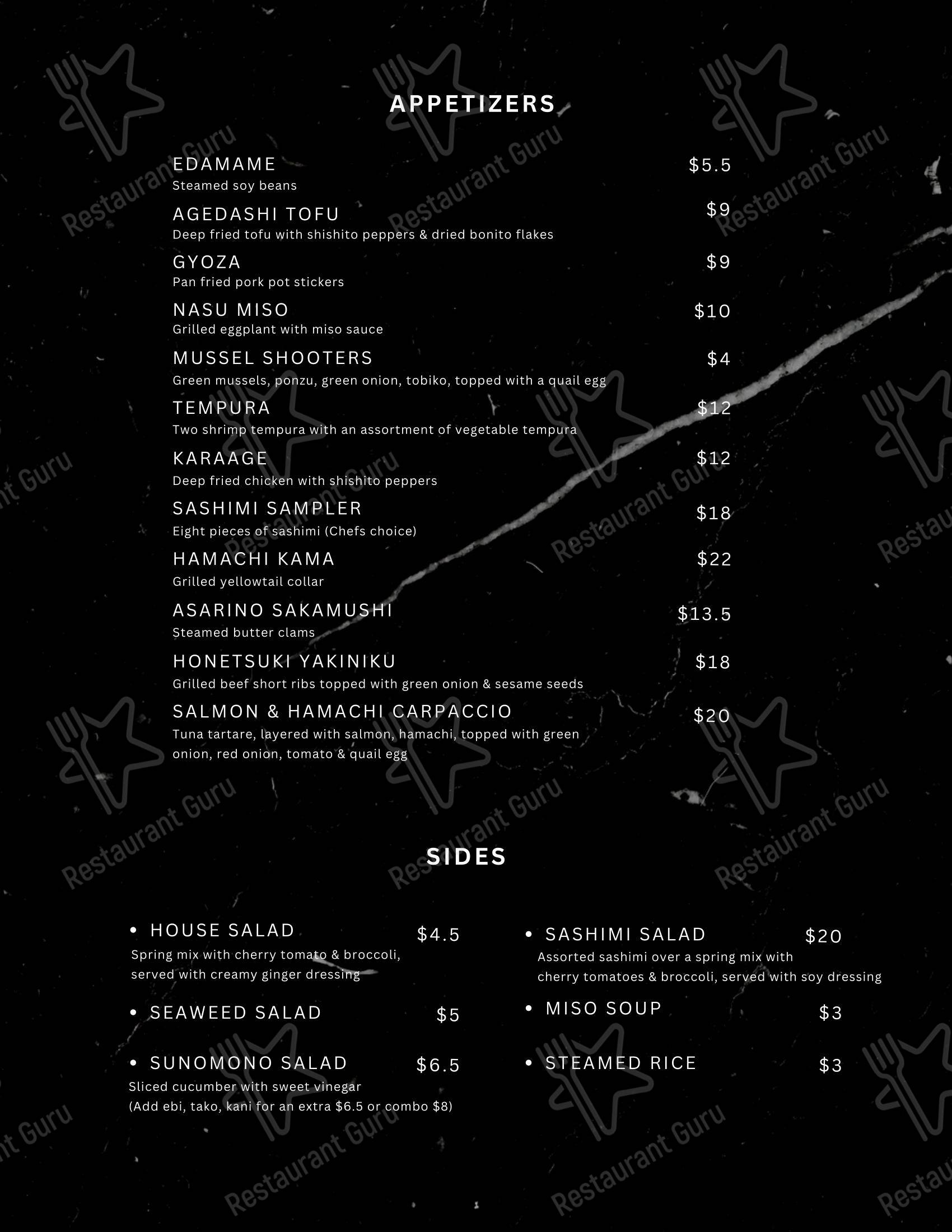 Menu at Ichi-Riki Japanese Restaurant, Seaside