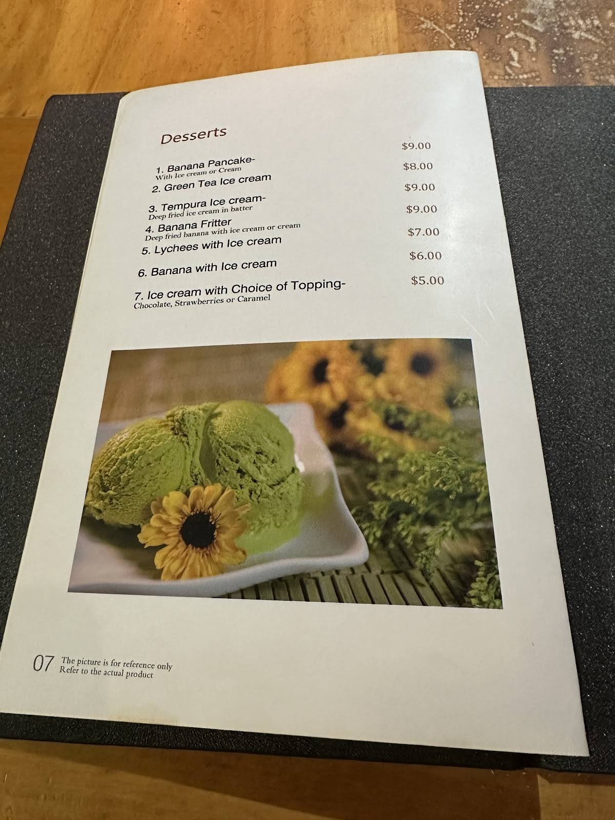 Menu at Ichiban Teppanyaki restaurant, Lower Hutt