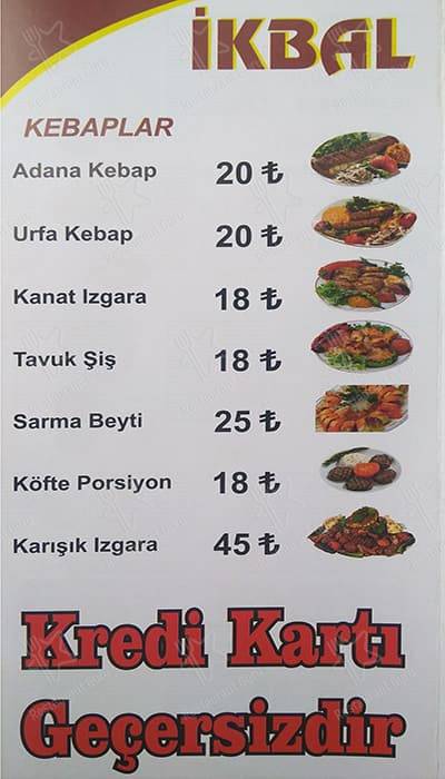 Menu at İkbal kebap pide ve lahmacun, Istanbul