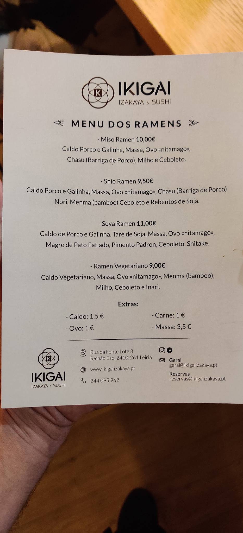 Menu em Ikigai, Izakaya & Sushi restaurante, Leiria