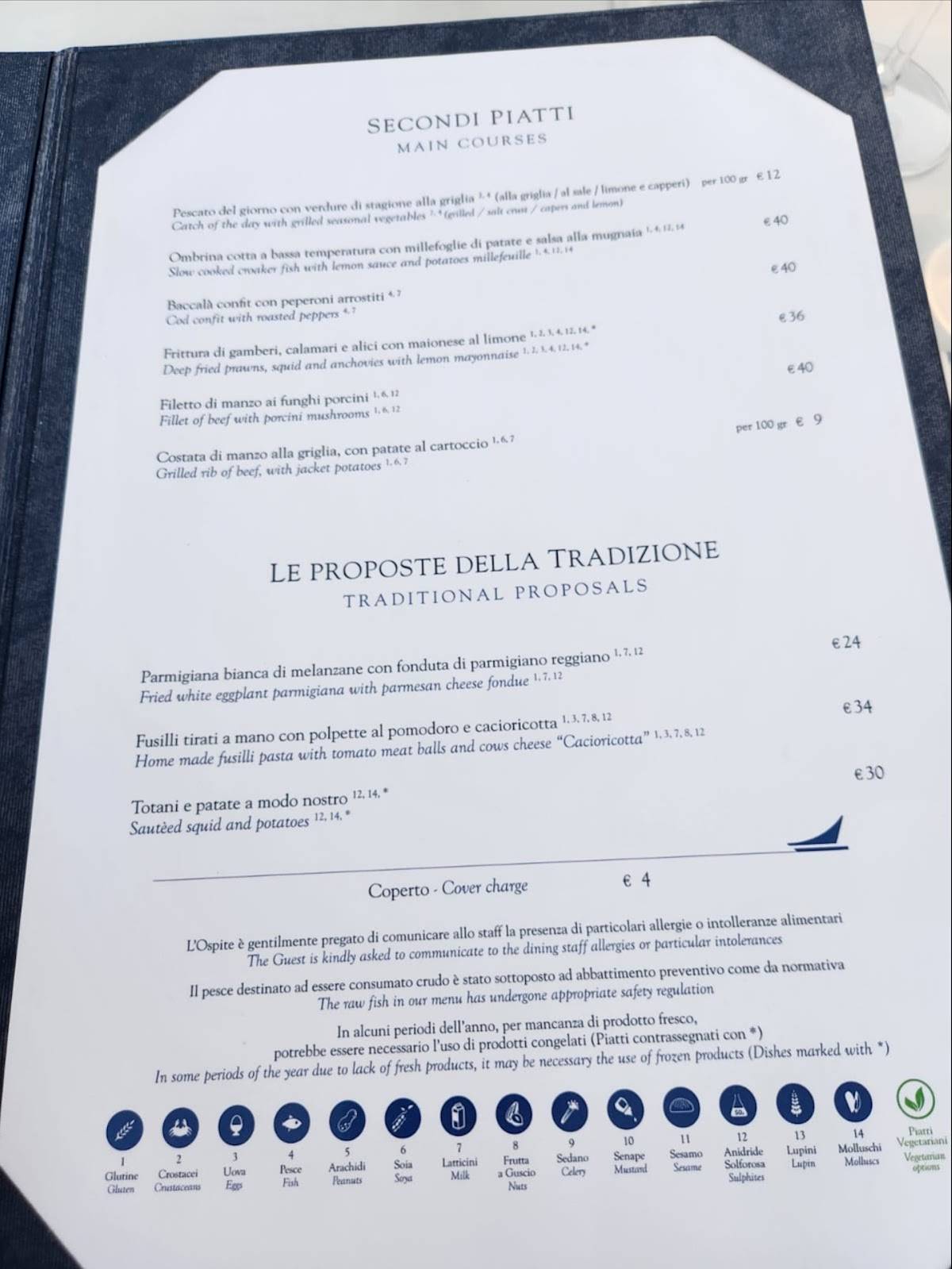 Menu at Il Capitano restaurant, Positano